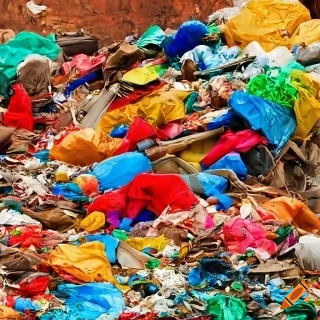 Colorful pile of garbage from a distance on Craiyon