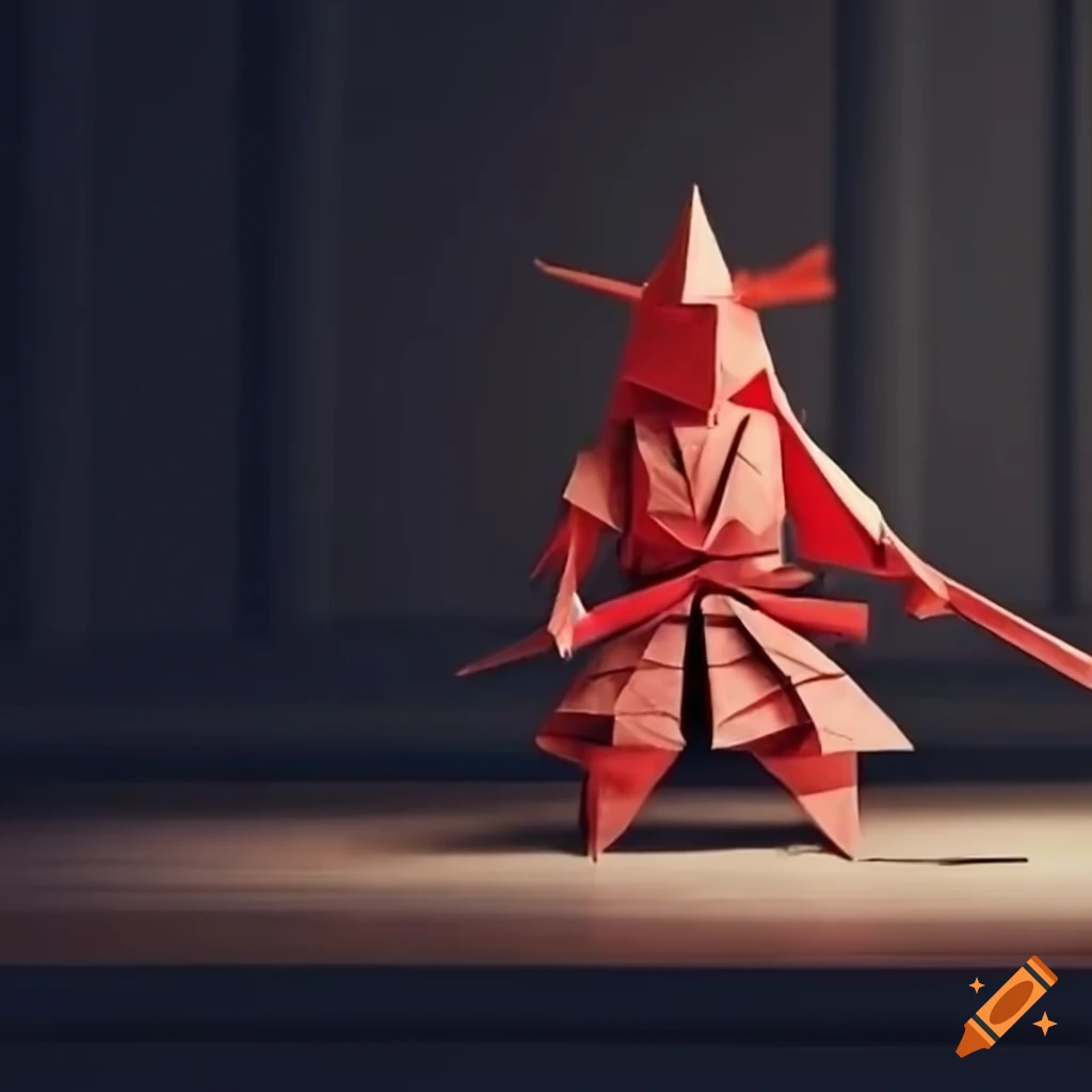 Paper origami samurai in a room on Craiyon
