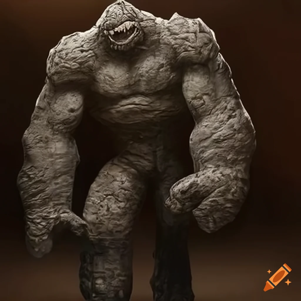 Evil giant stone golem reaching towards viewer