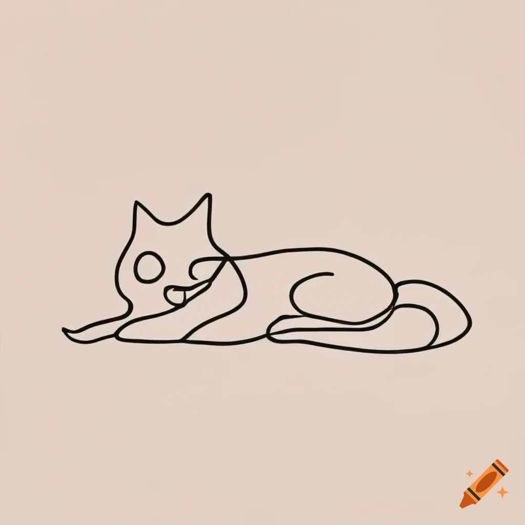 Dynamic minimalist line drawing of a cat laying down