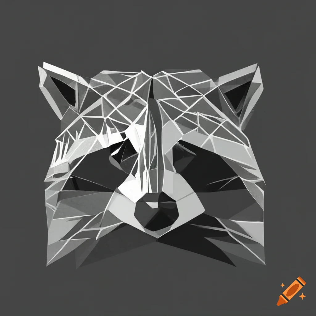 Abstract geometric raccoon head in black and white