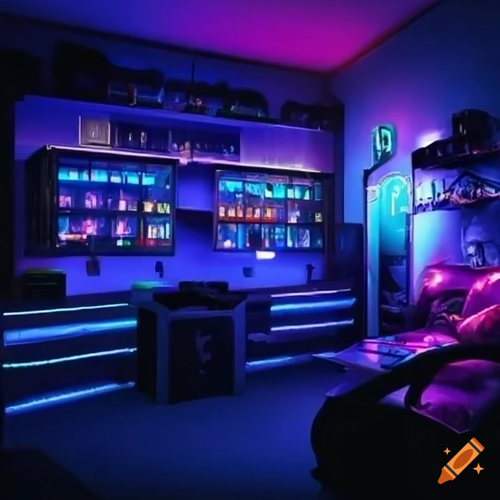 Brightly lit gamer's battle station with led lights