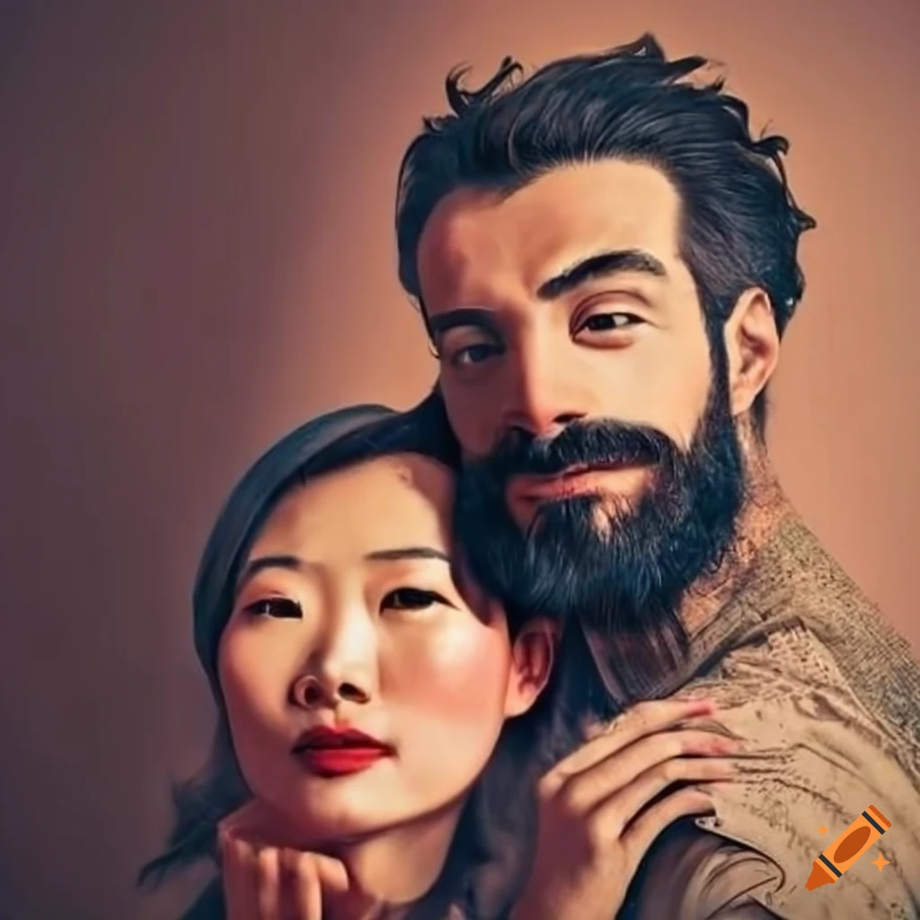 Bearded italian man with his chinese wife