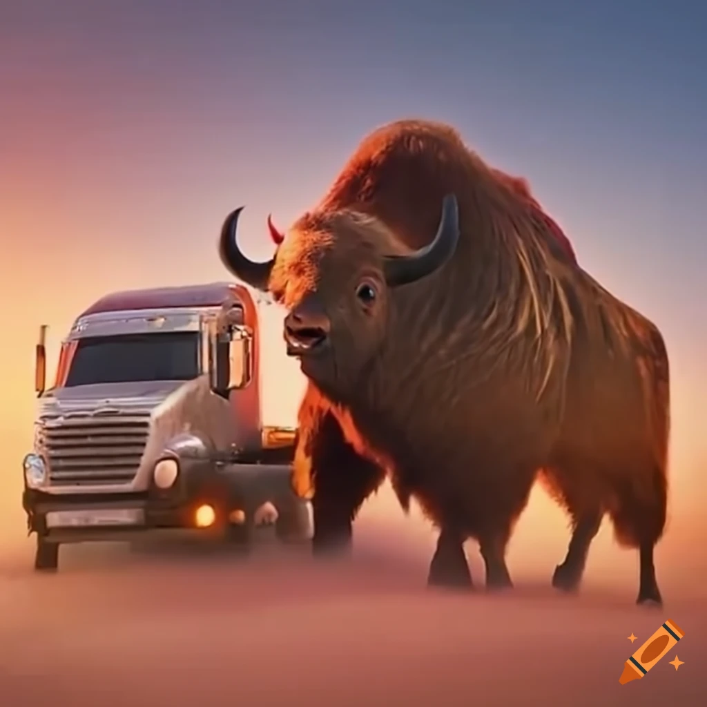 Young buffalo navigating a log delivery truck