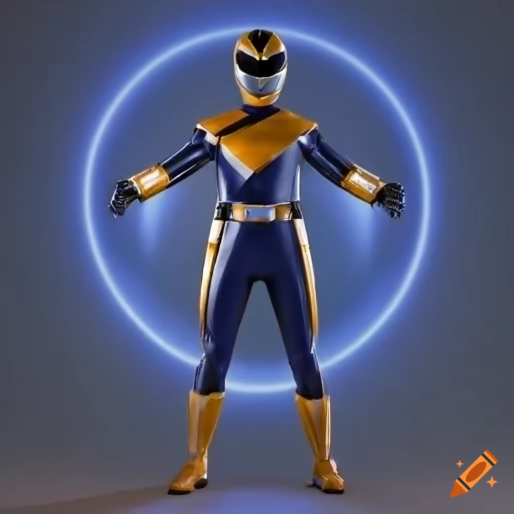 Dark blue and orange space power ranger in cinematic 4k render