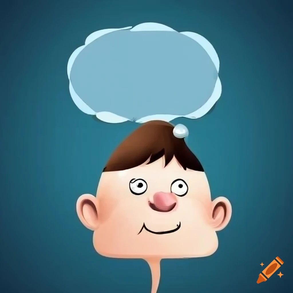 Funny cartoon character with a thinking bubble