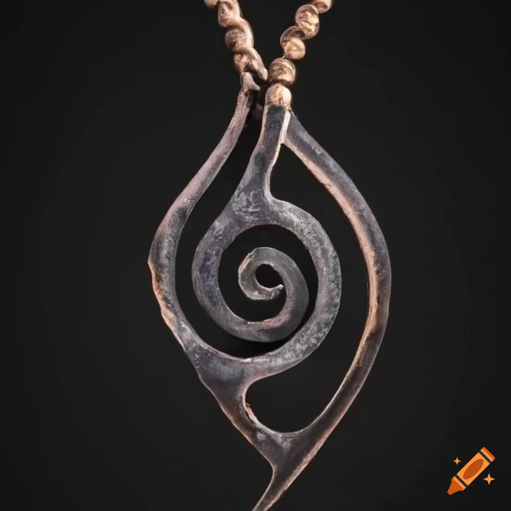 Black iron omega-shaped amulet with spirals on Craiyon