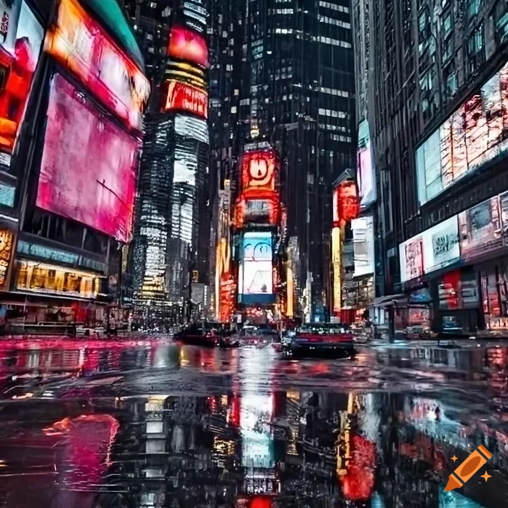 Rainy view of new york times square at night on Craiyon