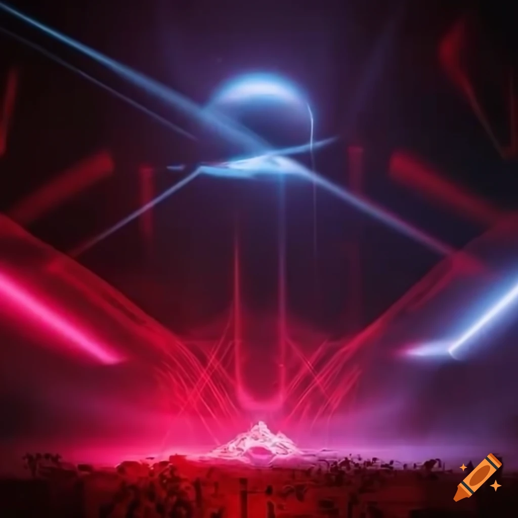 Futuristic rock concert with red neon lights on Craiyon