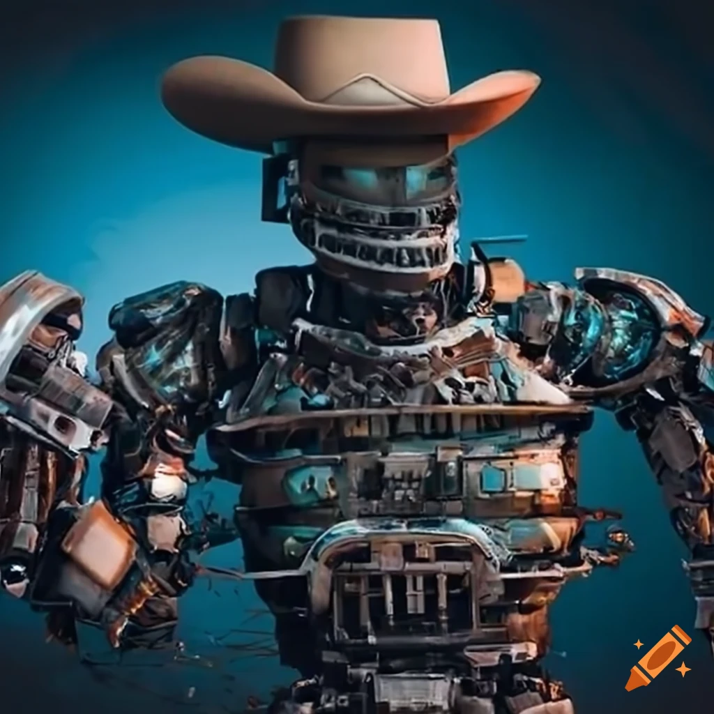 Giant robot army wearing cowboy hats on Craiyon