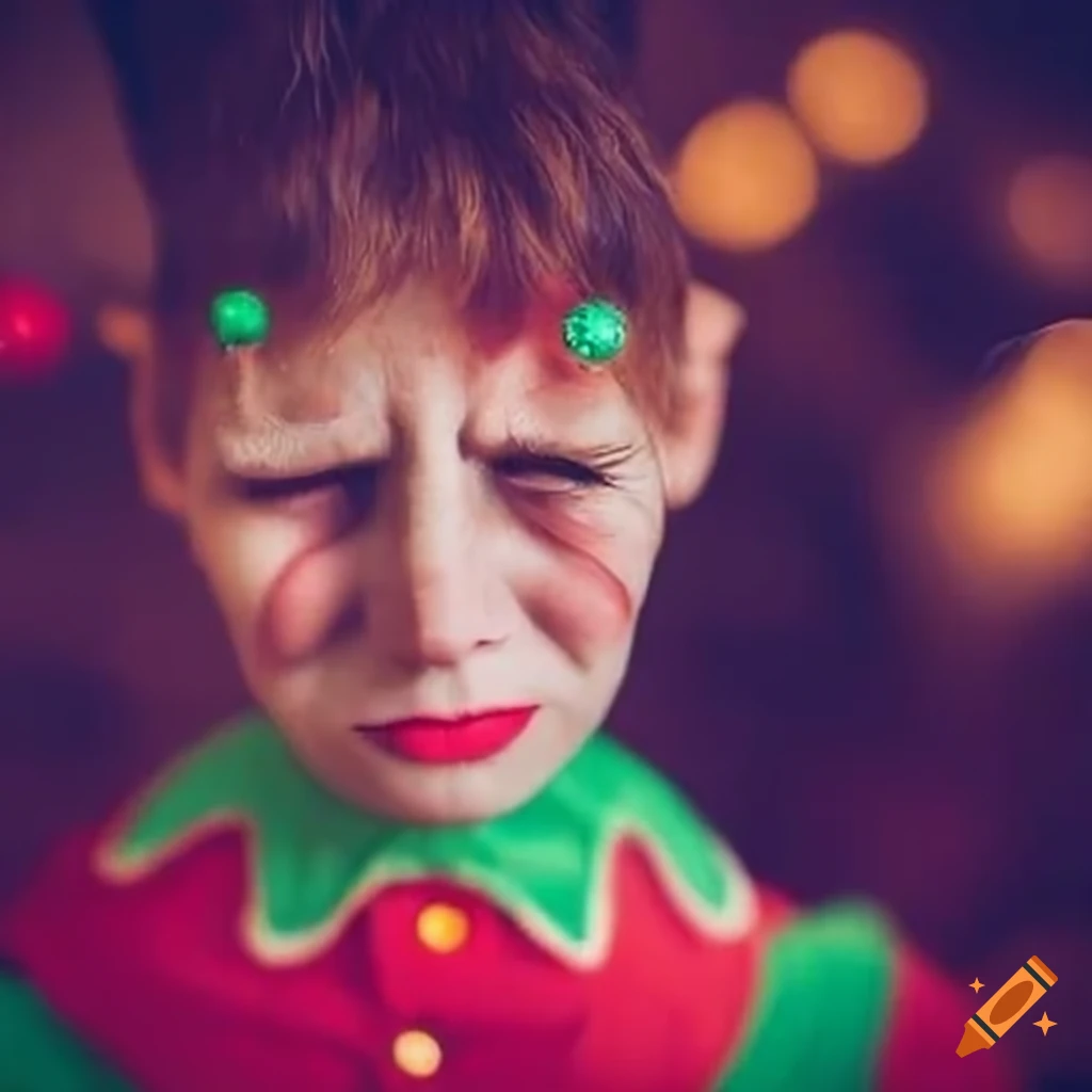 Sad looking elves without food or laughter during christmas