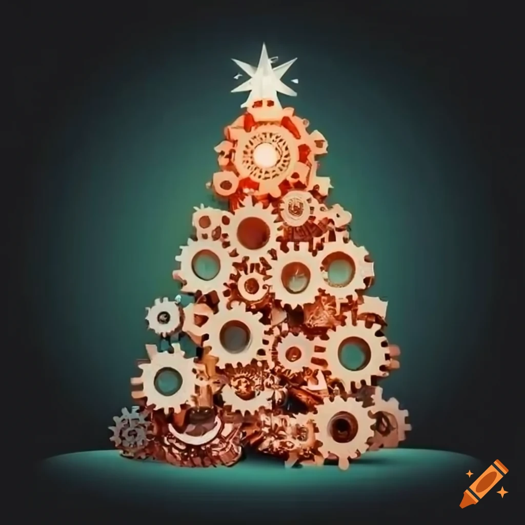 Christmas tree with computer parts as ornaments