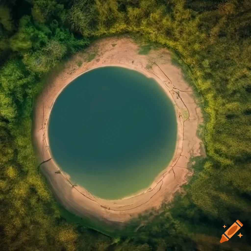 Top view of grassland with a small lake, sand, and bushes on a map