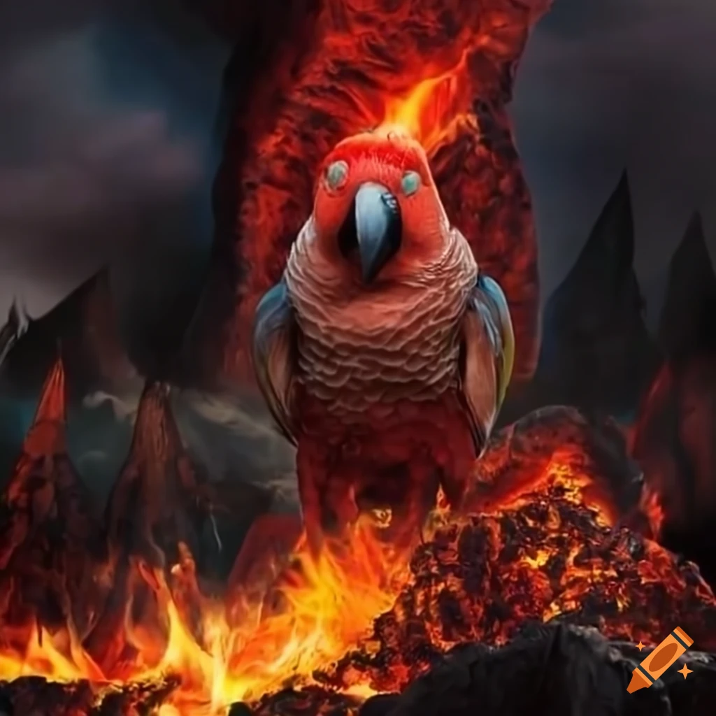 Intense parrot with fiery surroundings on Craiyon