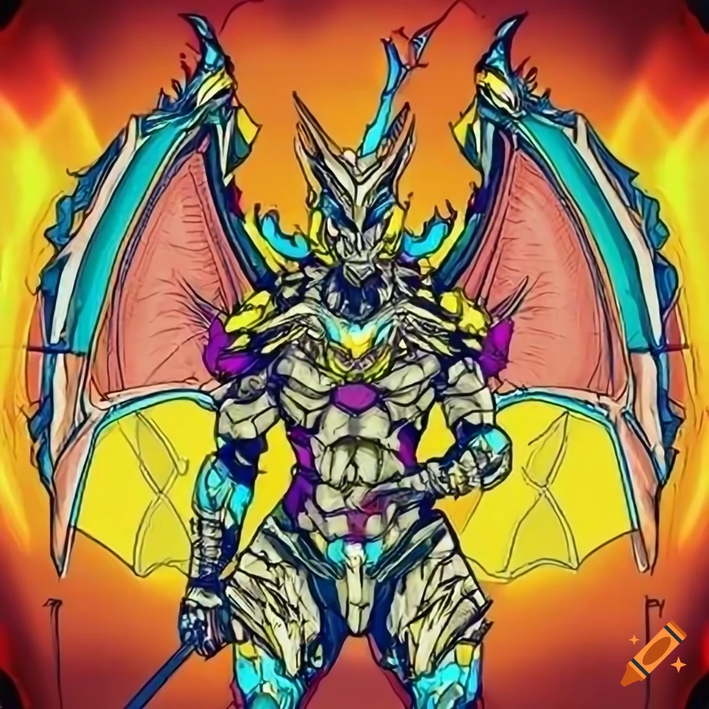 Muscular winged dragon warrior in cybernetic armor with lightning in ...