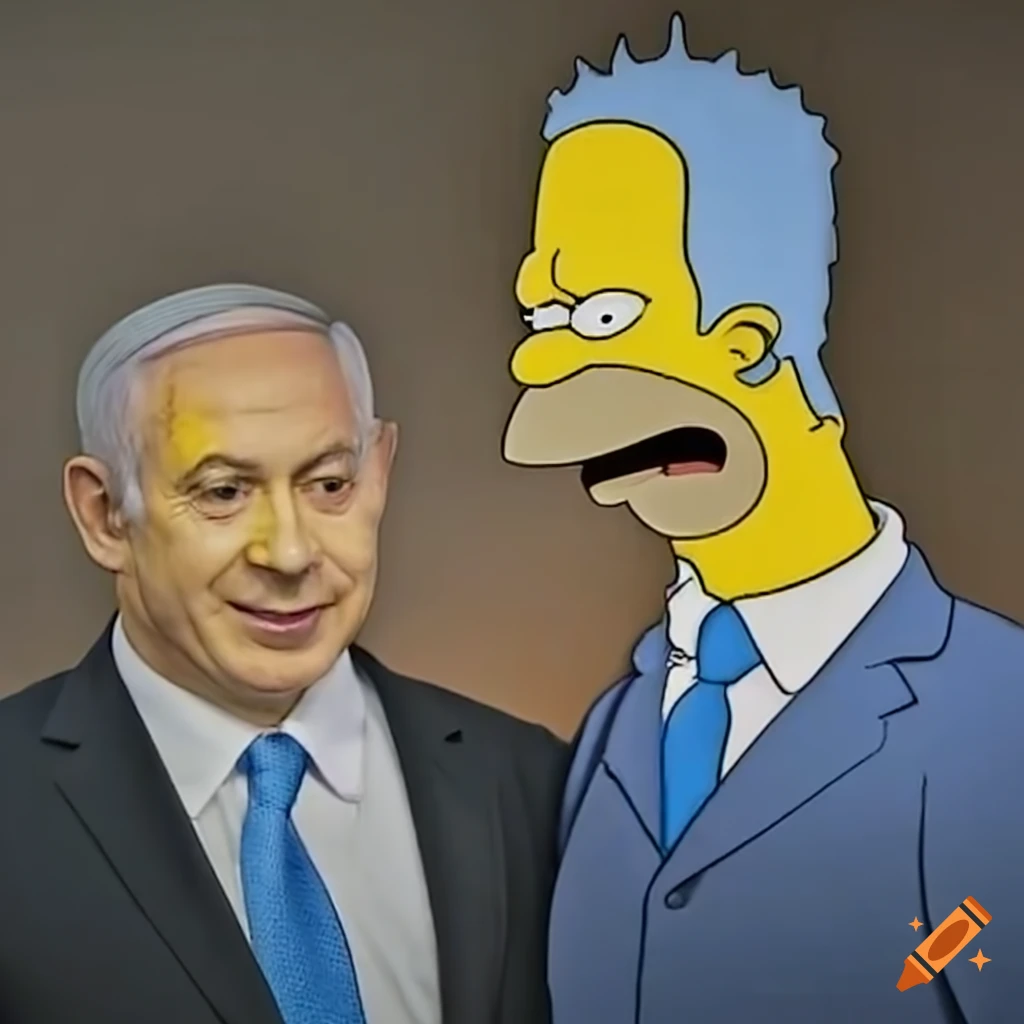 Cartoon Characters Homer Simpson And Benjamin Netanyahu On Craiyon