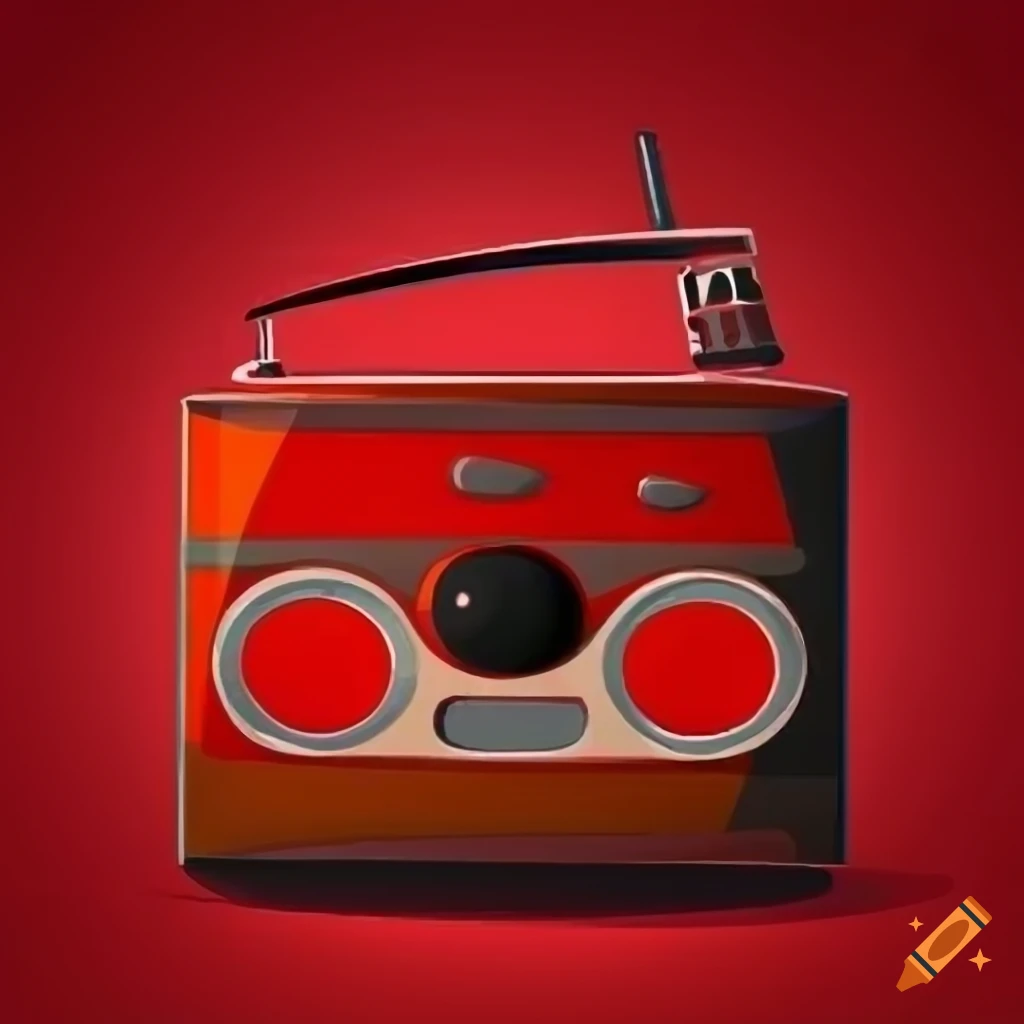Cartoony red radio on a red background