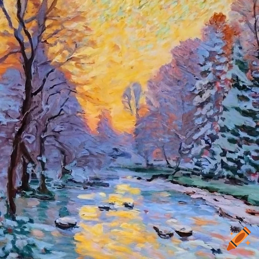 Armand Guillaumin's painting of winter forest at solstice on Craiyon