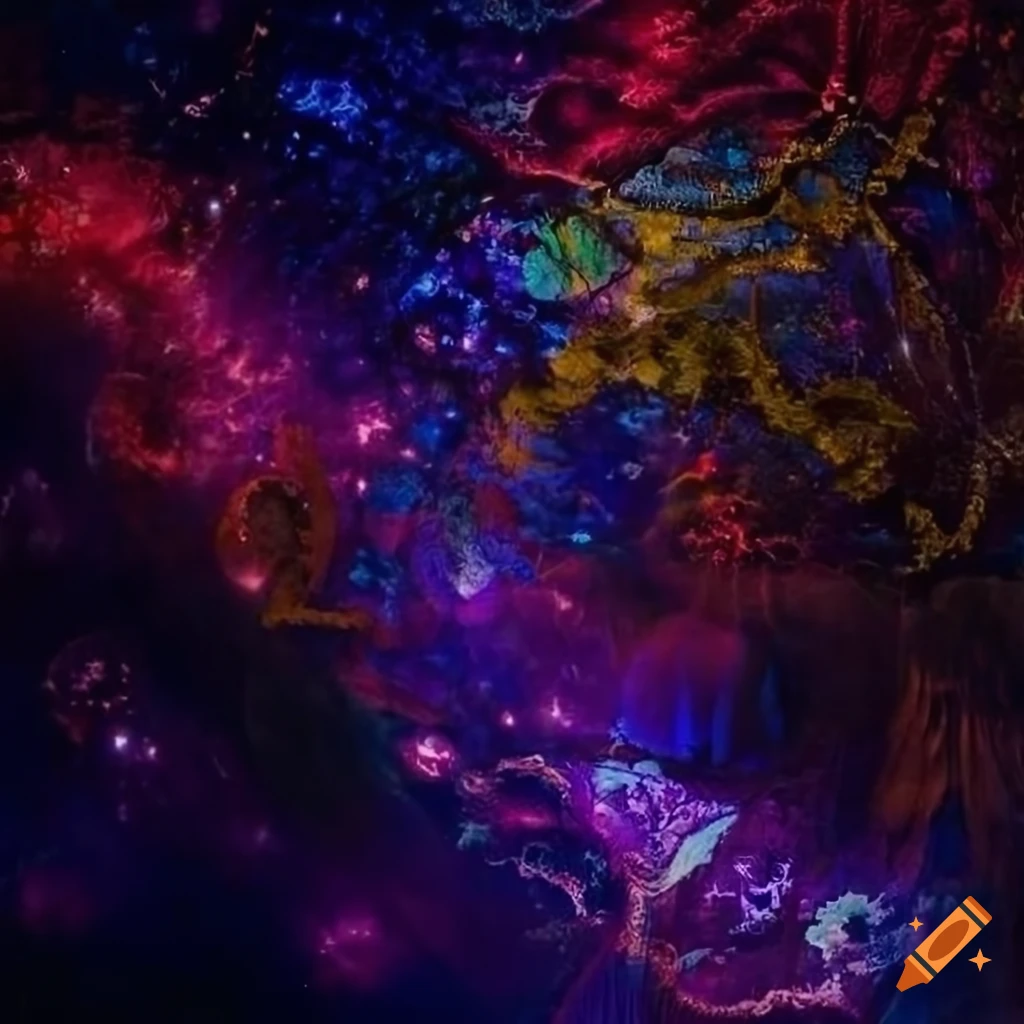 Ethereal tapestry depicting interconnected life forms and scientific ...