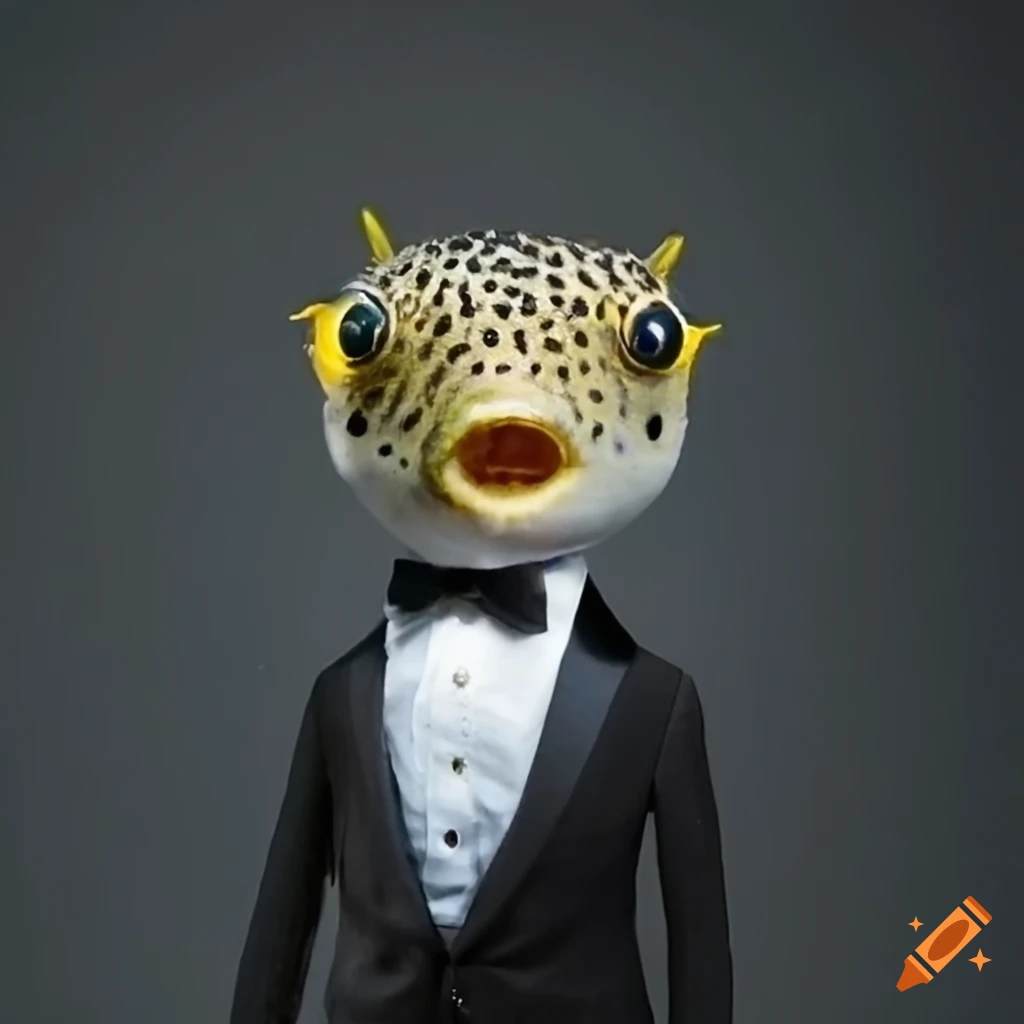 Pufferfish wearing a tuxedo