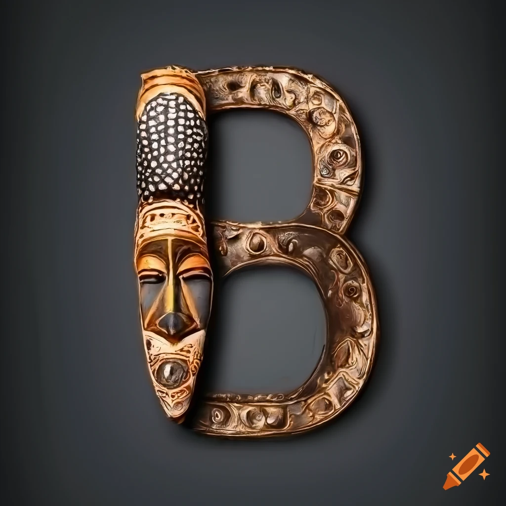 African masks engraved in the letter r on white background