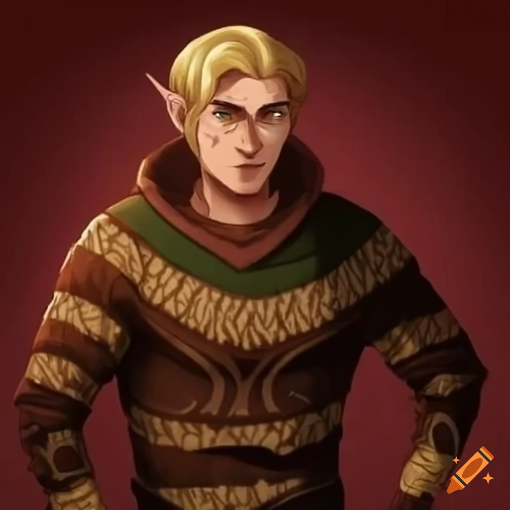 Cartoon male rogue half-elf in a Christmas sweater with a shortbow on ...