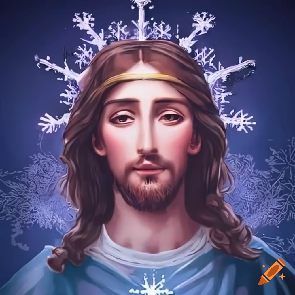 Artistic depiction of jesus with a snowflake motif