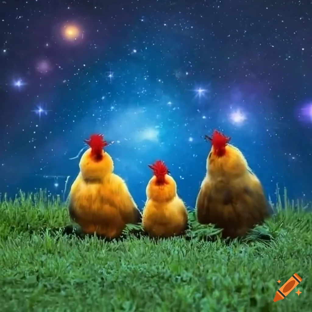 Three chickens under the stars and space on Craiyon