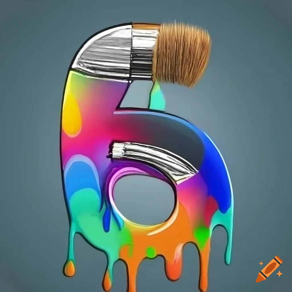 Colorful number seven being drawn by a big paintbrush