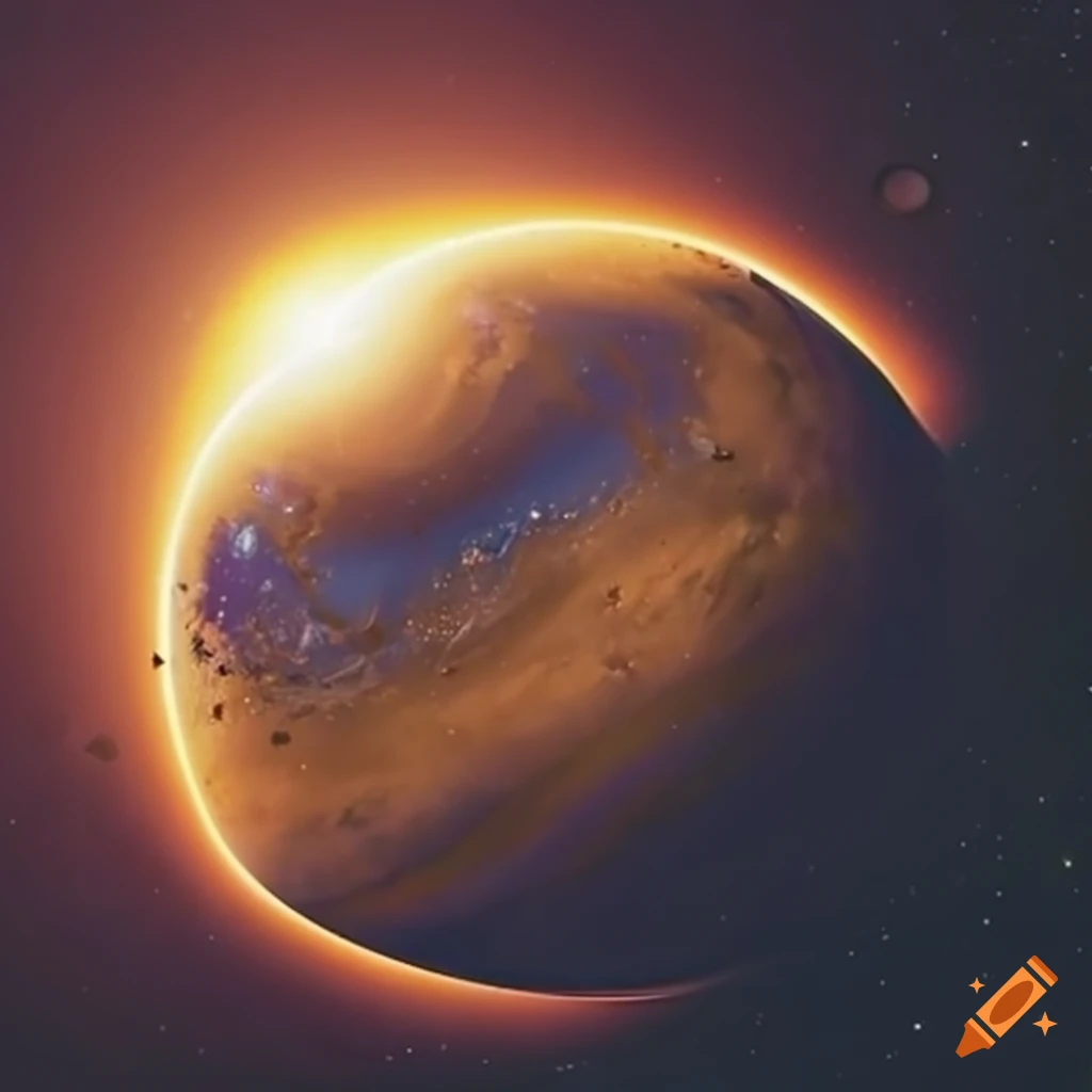 Shimmering golden planet in an intergalactic scene on Craiyon