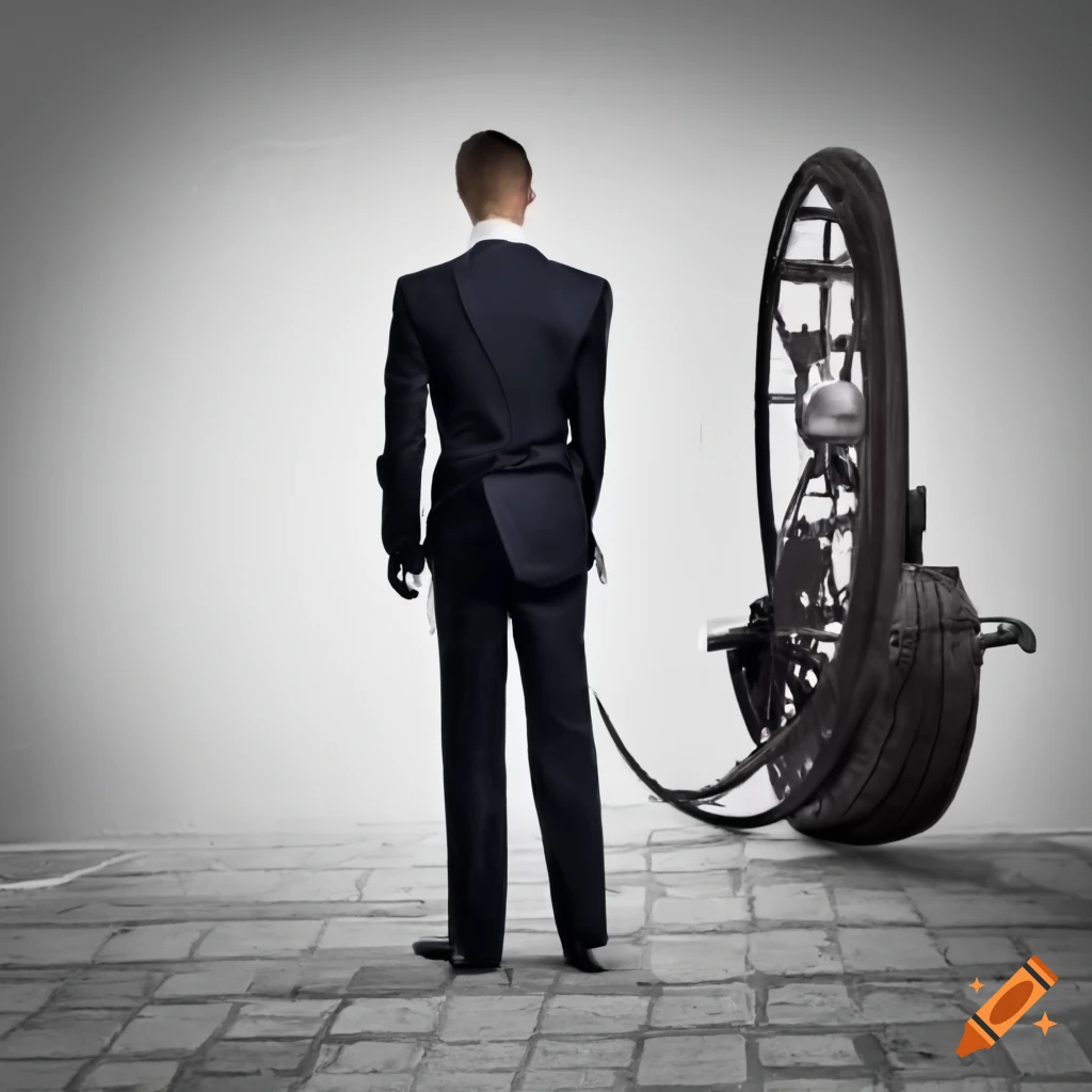 Man in a suit inventing a wheel on Craiyon