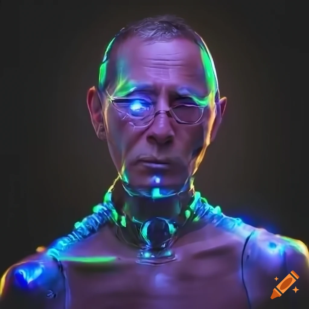 Holographic elderly male cyborg trapped in a time loop on Craiyon