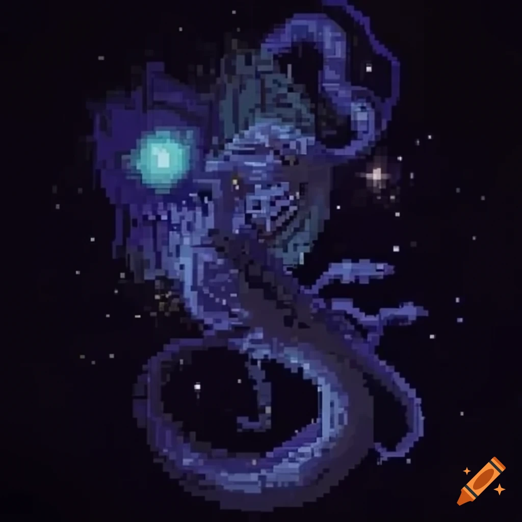 Stunning pixel art of a cosmic dark creature among the stars