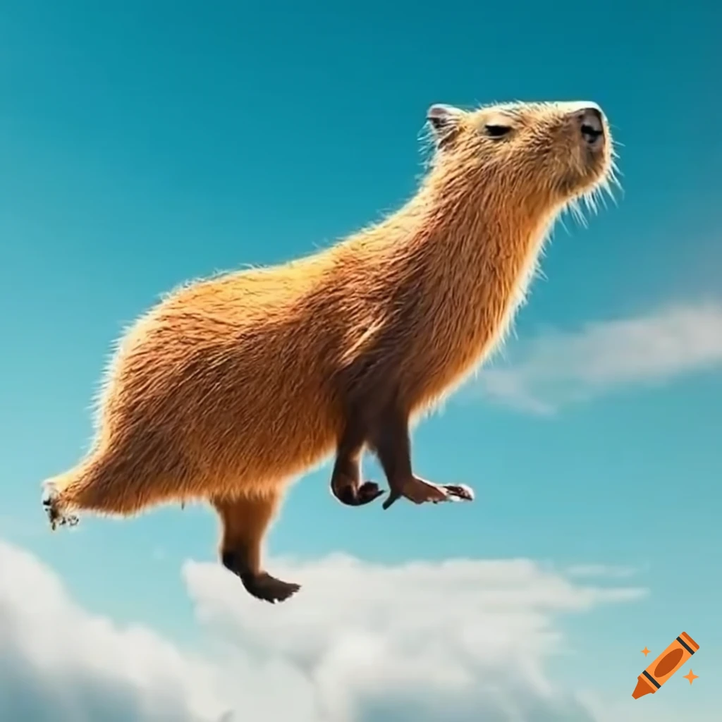 Capybara skydiving from an airplane mid-air on Craiyon