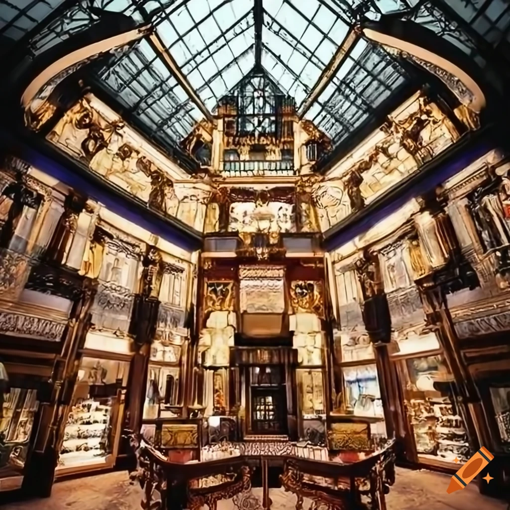 Interior view of a modern three-story jewelry store with a living room ...