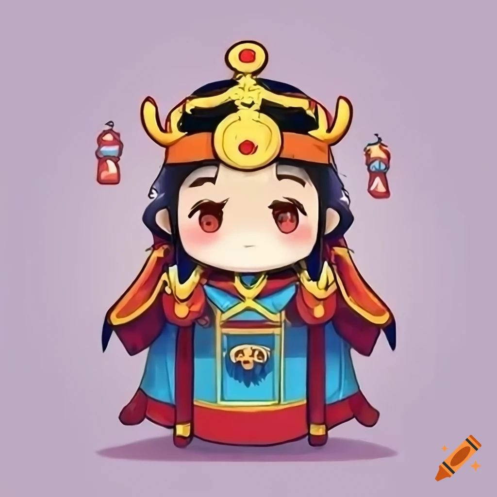Cute anime mascot depicting a chinese emperor on Craiyon