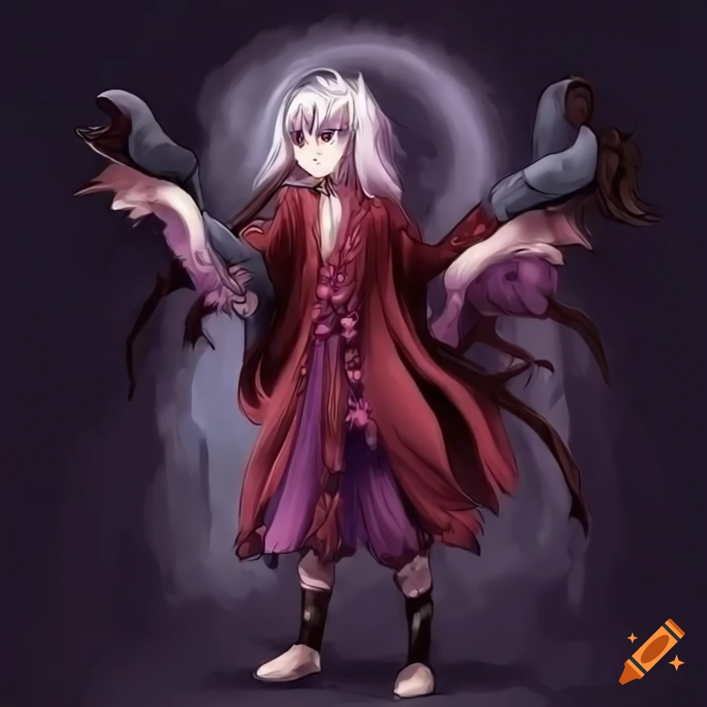 Human-sheep with horns leading a fluffy hell sheep in a pastoral ...