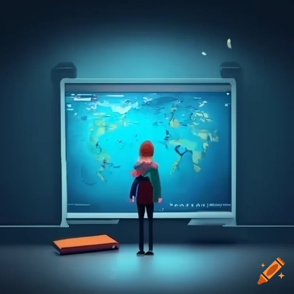 Classroom with teacher and students in a world of unlimited learning on Craiyon