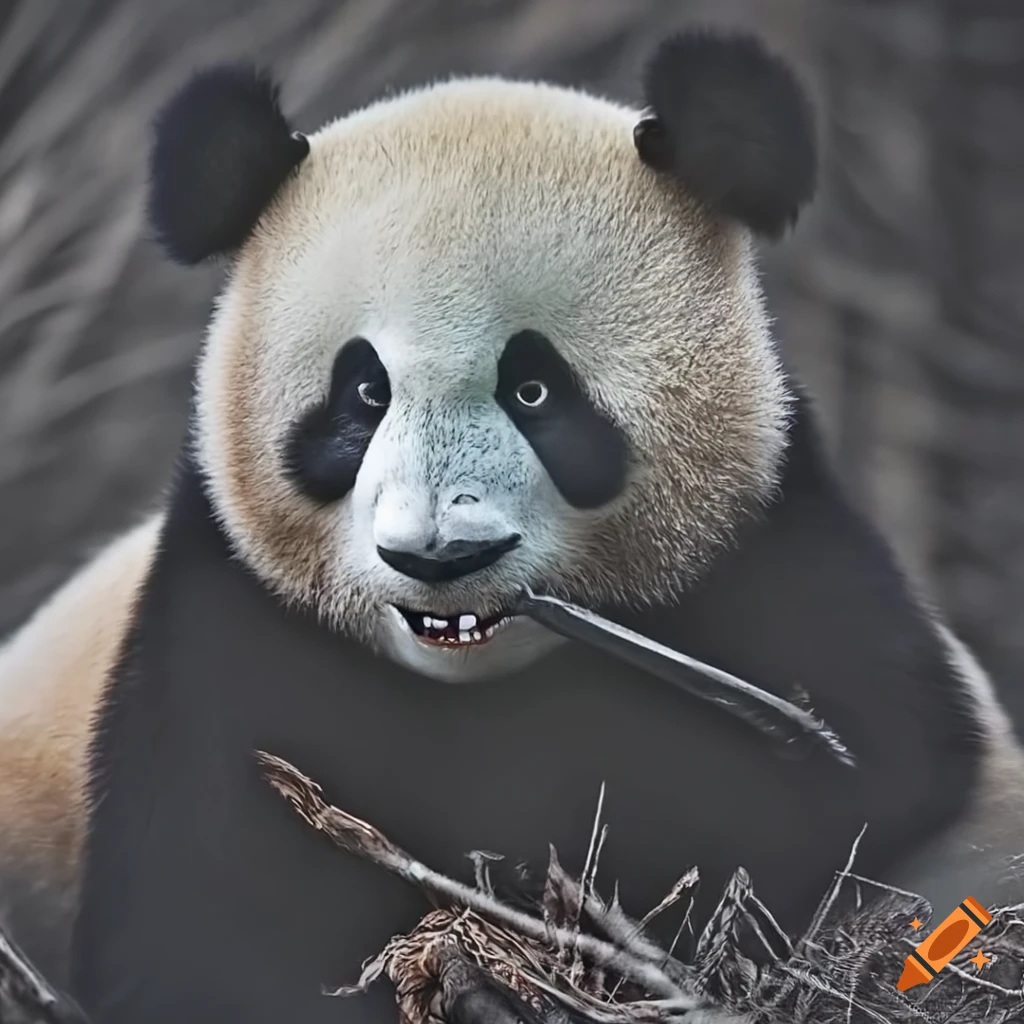 Spooky panda in a horror-themed artwork on Craiyon