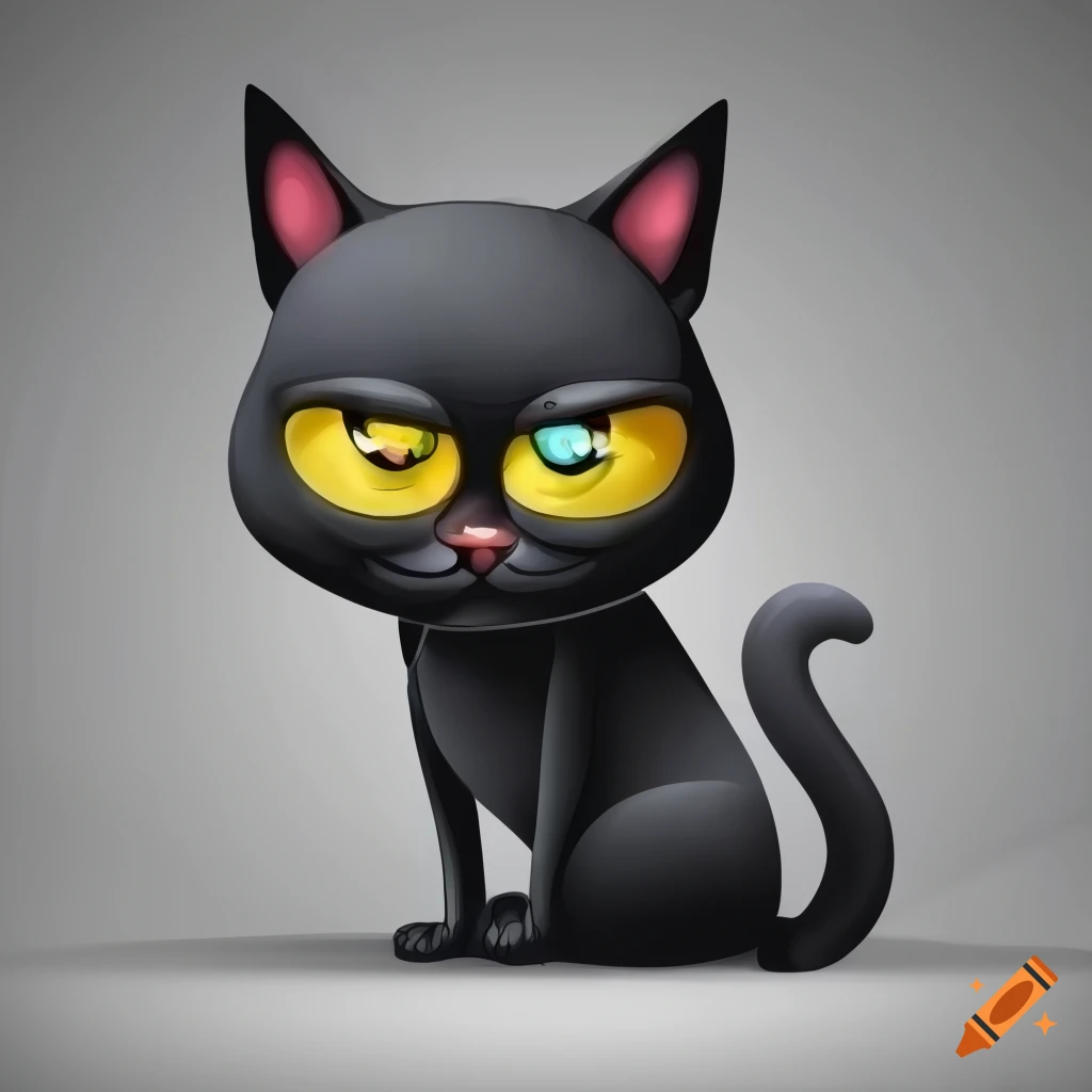 Cartoon of a black cat with attitude and human characteristics on white ...