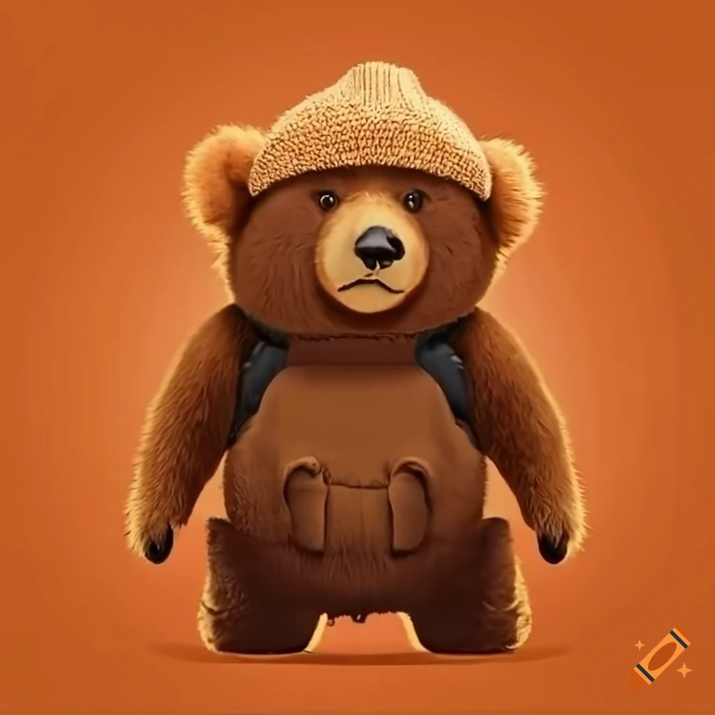 Cute fluffy brown bear with a beanie and backpack going on a trip on ...