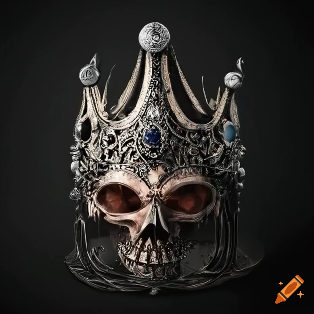 Dark and imposing metal crown with intricate symbols on Craiyon
