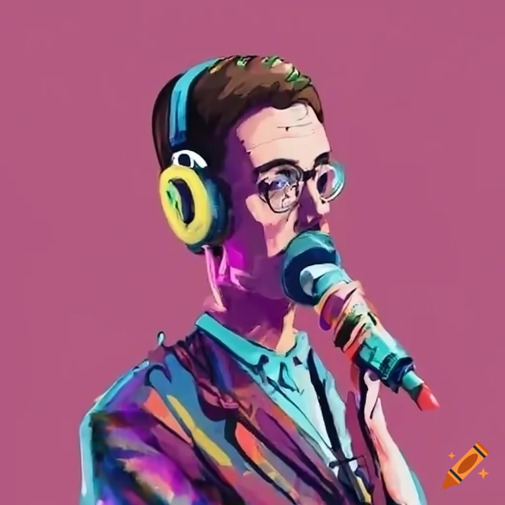 Male podcaster with microphone