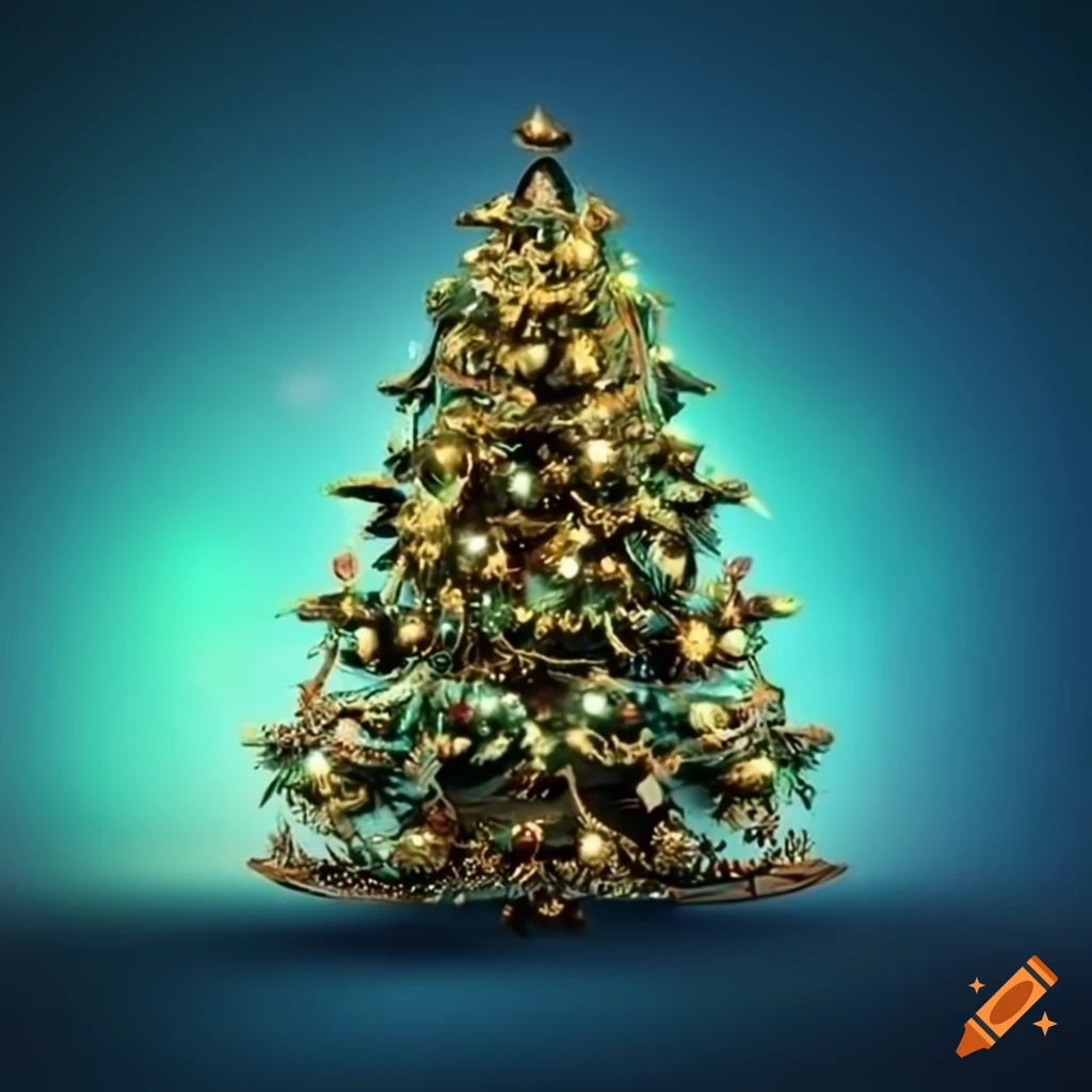 Beautiful christmas tree with festive decorations on Craiyon