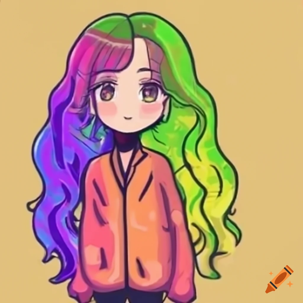 Anime-style drawing of Keelah, a cute and popular streamer with rainbow ...