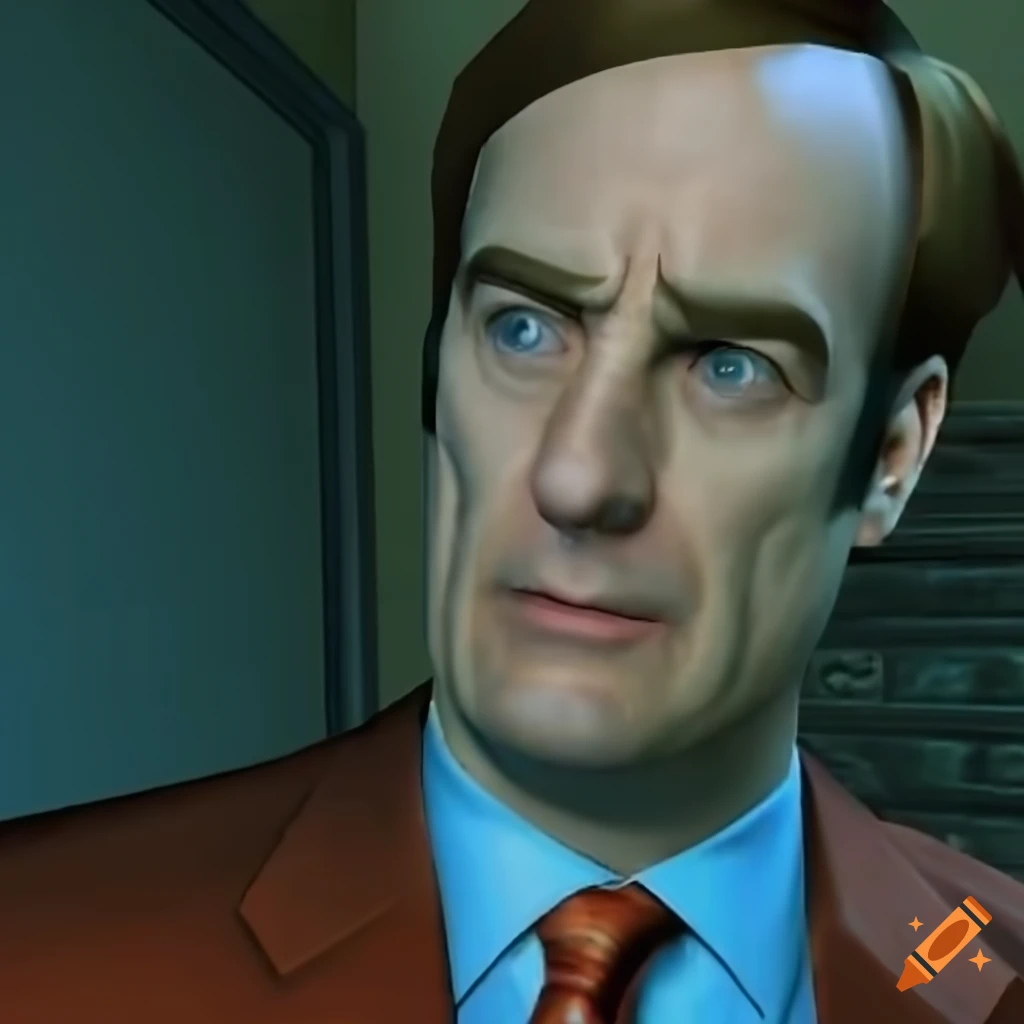 Saul goodman character on n64 with crt screen and old 3d graphics