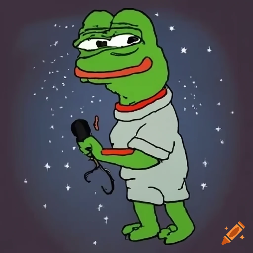 Cartoon of pepe the frog blasting off into space on Craiyon
