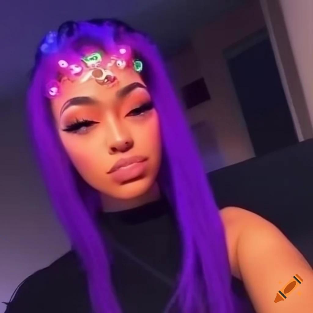 Person posing with neon hair and studded outfit