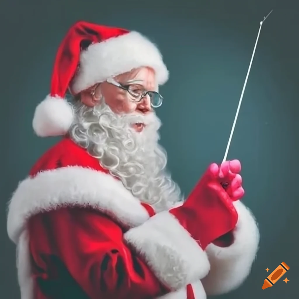 Santa claus in a laboratory holding a long needle