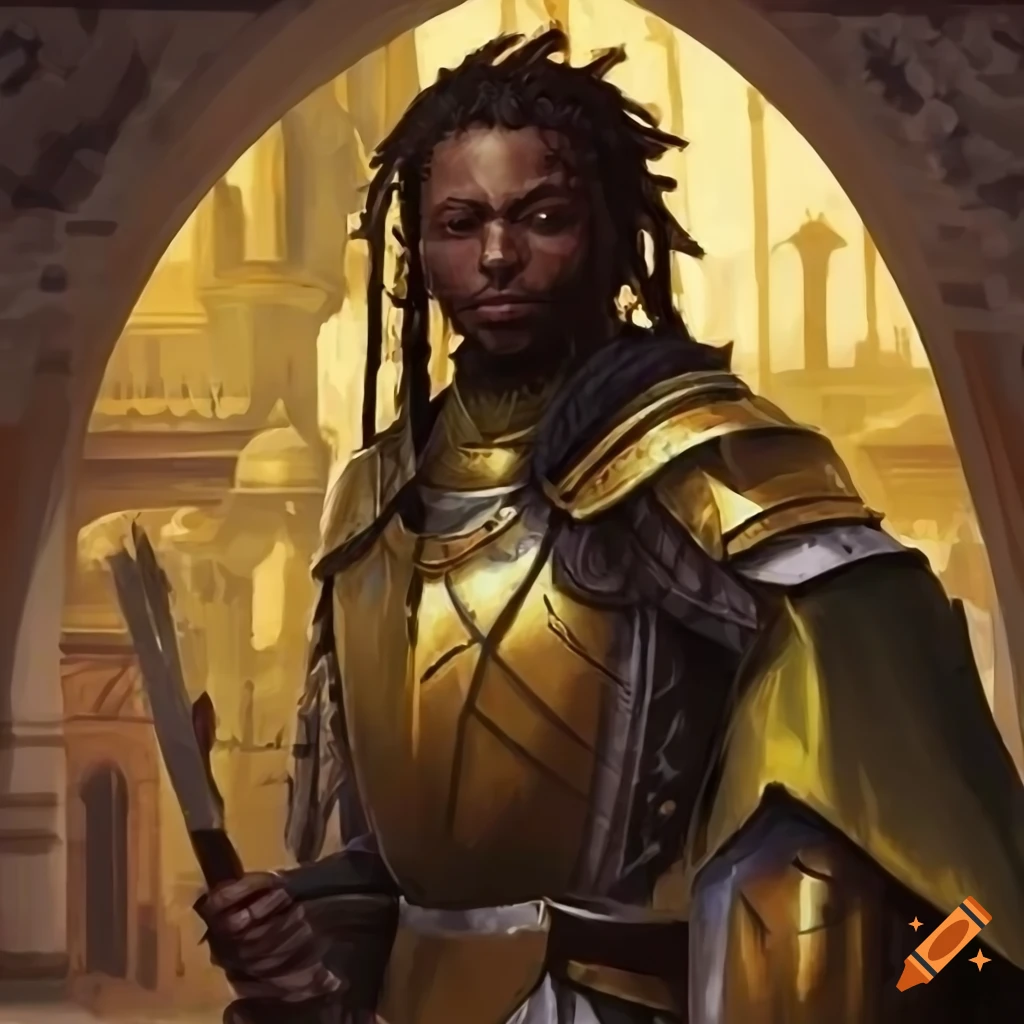 Young noble man in knight armor in a blooming medieval city on Craiyon